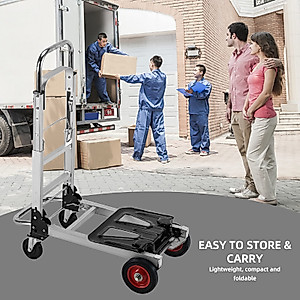 Aluminium Hand Truck Dolly Heavy Duty 440lbs Capacity, Stuffygreenus 2 in 1 Convertible Folding Hand Truck with Pneumatic Wheels and Telescoping Handles,Portable Dolly Cart with Bungee Cords