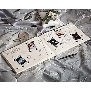 MUUJEE Personalized Guestbook in Cream - Premium Custom Modern Guest Book for Wedding Reception, Birthday Party or Events w/Bookmark Blank Pages for Signing 11.5 x 8.5 inches