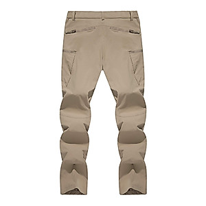 TACVASEN Men's Quick-Dry Pants Water-Resistant 8 Pockets Ripstop Hiking Pants Khaki, 32