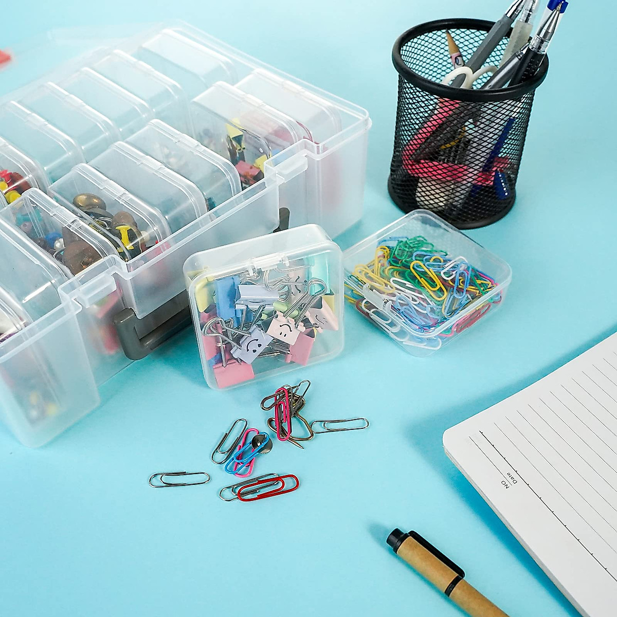 Letken 18 Pieces Small Plastic Craft 0rganizers and Storage, Transparent Box with Hinged Lid for Storage of Jewelry, Diamonds, DIY Art Craft Accessory