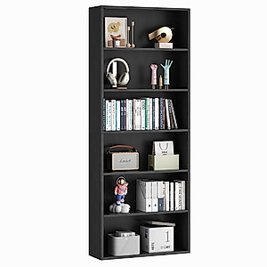 Vongrasig 6-Tier Open Bookcase and Bookshelf, Floor Standing Wood Display Storage Shelves 71 Inch Tall Bookcase Home Decor Furniture for Home Office, Living Room, Bed Room, Black
