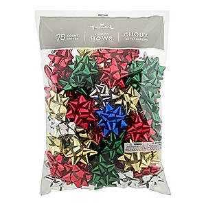 Hallmark Holiday 3" Bow Assortment (75 Bows; Traditional Holiday Colors) for Christmas Gifts
