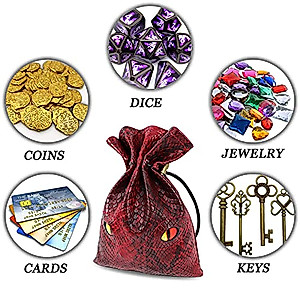 Dice Bag Can Hold 6 Dice Sets, Glow in The Dark Eyes Large Dragon D and D Dice Storage Bag for DND Board Games, Red Fiery Dragon Leather Coin Pouch for Fantasy RPG Games Accessories, Drawstring Pouch