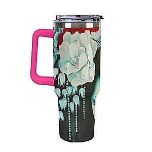 Japanese Geisha Insulated Tumbler with Lid And Straw Stainless Steel Travel Coffee Mug 40oz Light Rose Red-style