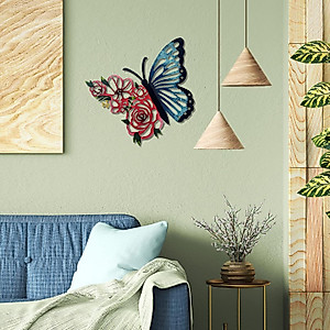 LIFFY Metal Butterfly Wall Decor - Butterflies Indoor Art Hanging Sculpture for Home Bedroom Living Room Office Plaque Lawn Fence Backyard Porch - 16 Inch