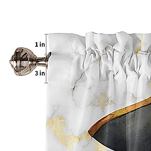 3 Pieces Kitchen Valance Window Curtain Set Abstract Geometric Pirate Dog White Gold Marble,Rod Pocket Valances Light Filtering Drape Cartoon Animal,Tier Curtains for Living Room Bedroom Bathroom