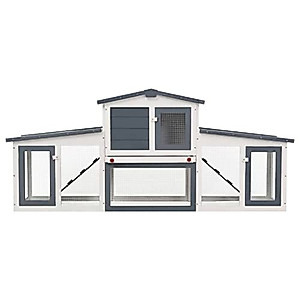 vidaXL Outdoor Rabbit Hutch Weather Resistant Heavy Duty Animal Cage Bunny Living Small Animal Shelter 80.3" Gray White Wood