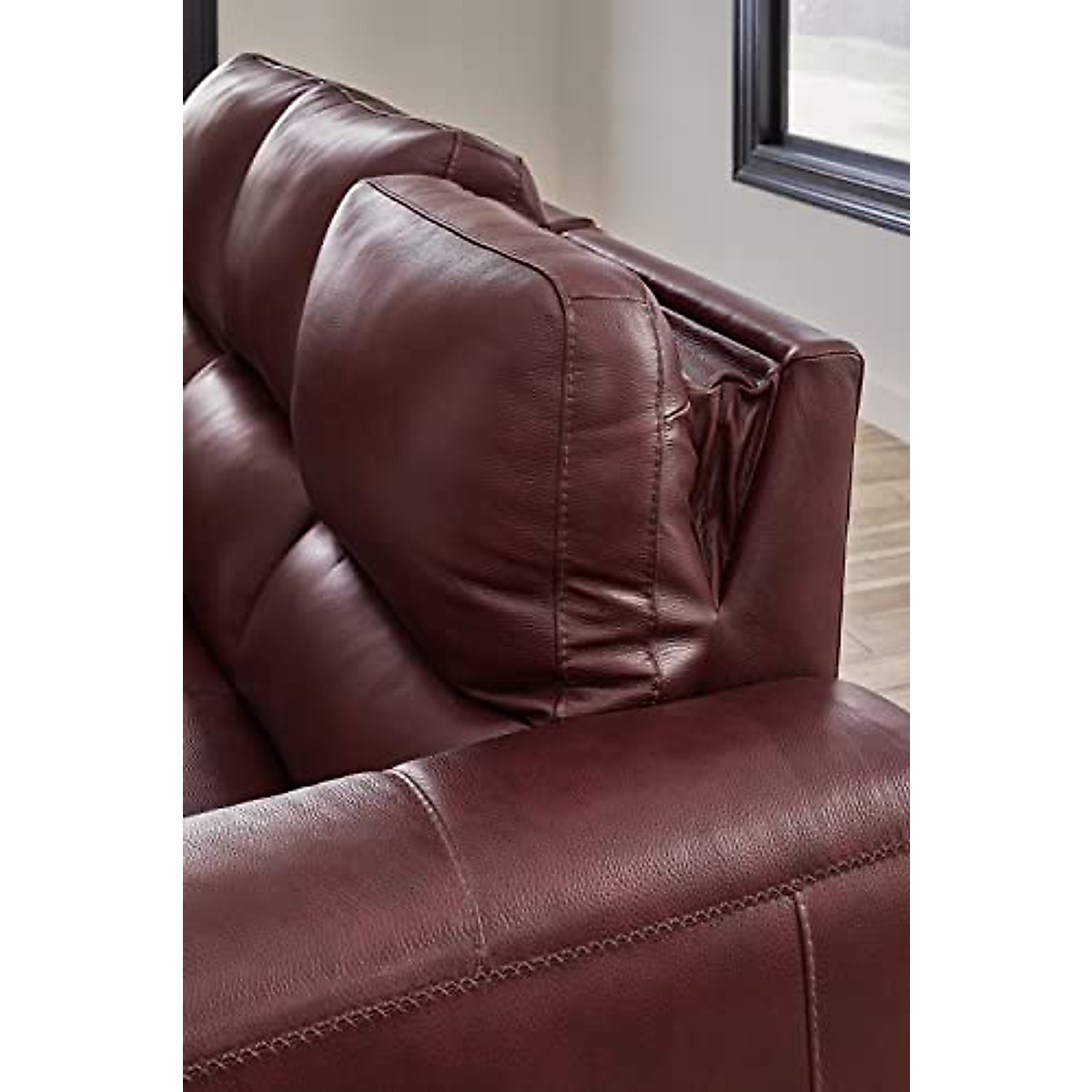 Signature Design by Ashley Alessandro Contemporary Leather Power Reclining Sofa with Adjustable Headrest, Red