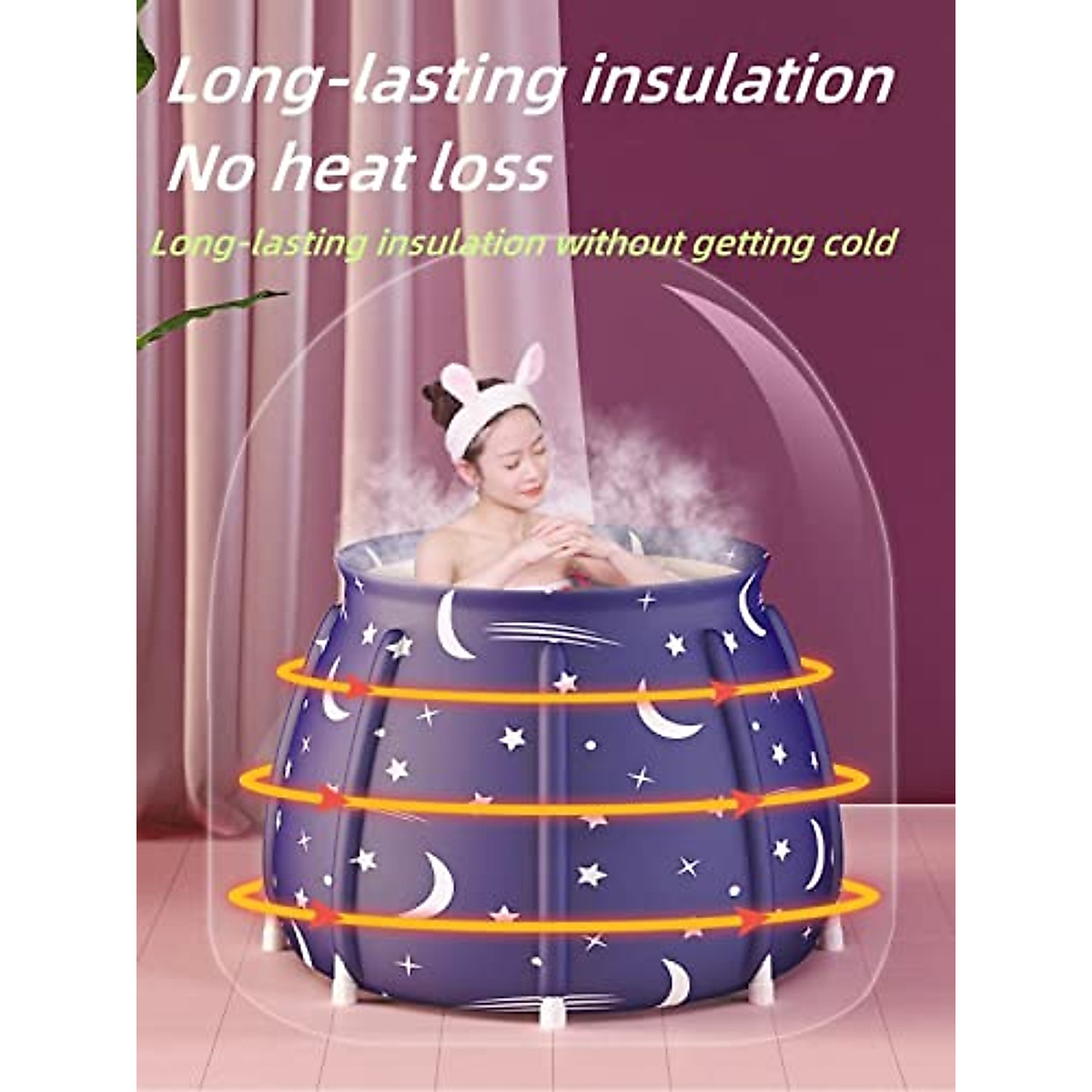 Portable Bathtub Thickened Insulation, Double Drainage, Folding Portable, Suitable for Small Spaces (Bathroom, Outdoor, RV) Soaking, spa(blue antlers)
