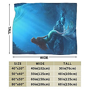 Mermaid Movie Throw Blanket for Kids & Adults, All Seasons Flannel Fleece Blanket Soft Plush Blankets for Couch Sofa Bed Camping Travel 50"x40"