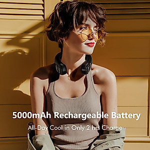 Portable Air Conditioner Neck Fan, 3-Speed Hands Free Bladeless Fan, 5000mAh Rechargeable Battery Personal USB Fan, Long Lasting with LED Screen Cooling Fan for Gift Working Travel Indoors & Outdoors