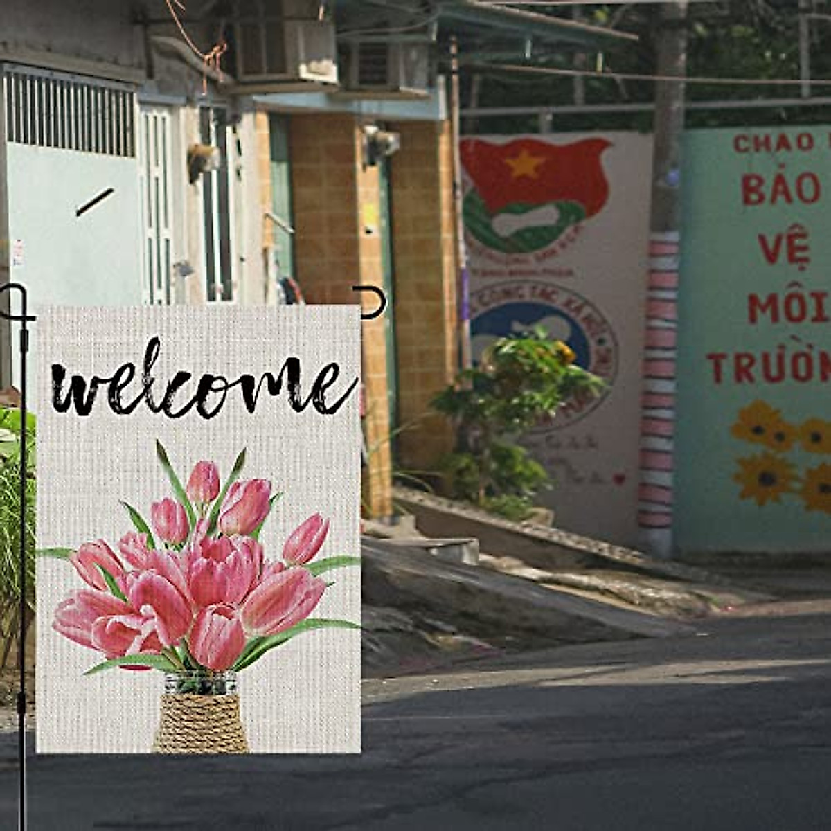 Spring Easter Tulips Garden Flag 12 x 18 Inch Vertical Double Sided Burlap Mothers day Flower Seasonal Farmhouse Yard Outdoor Decoration