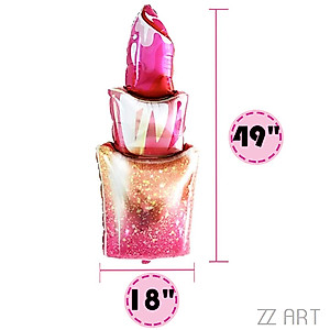 ZZART 2 Pcs Large Mylar Foil Helium Balloons Red Lip（30 x 26 in）and Lipstick (49 x 18 in), Bright Shining pink pop Decoration for Party, Birthday, camping, Anniversary Graduation, family gathering