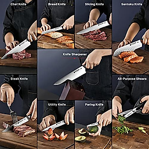 BRODARK Kitchen Knife Set with Block, Upgraded NSF (Food Safe) 15 PCS German Stainless Steel Professional Chef Knife Set with Knife Sharpener, Ultra Sharp Full Tang Knife Block Set, Best Gift