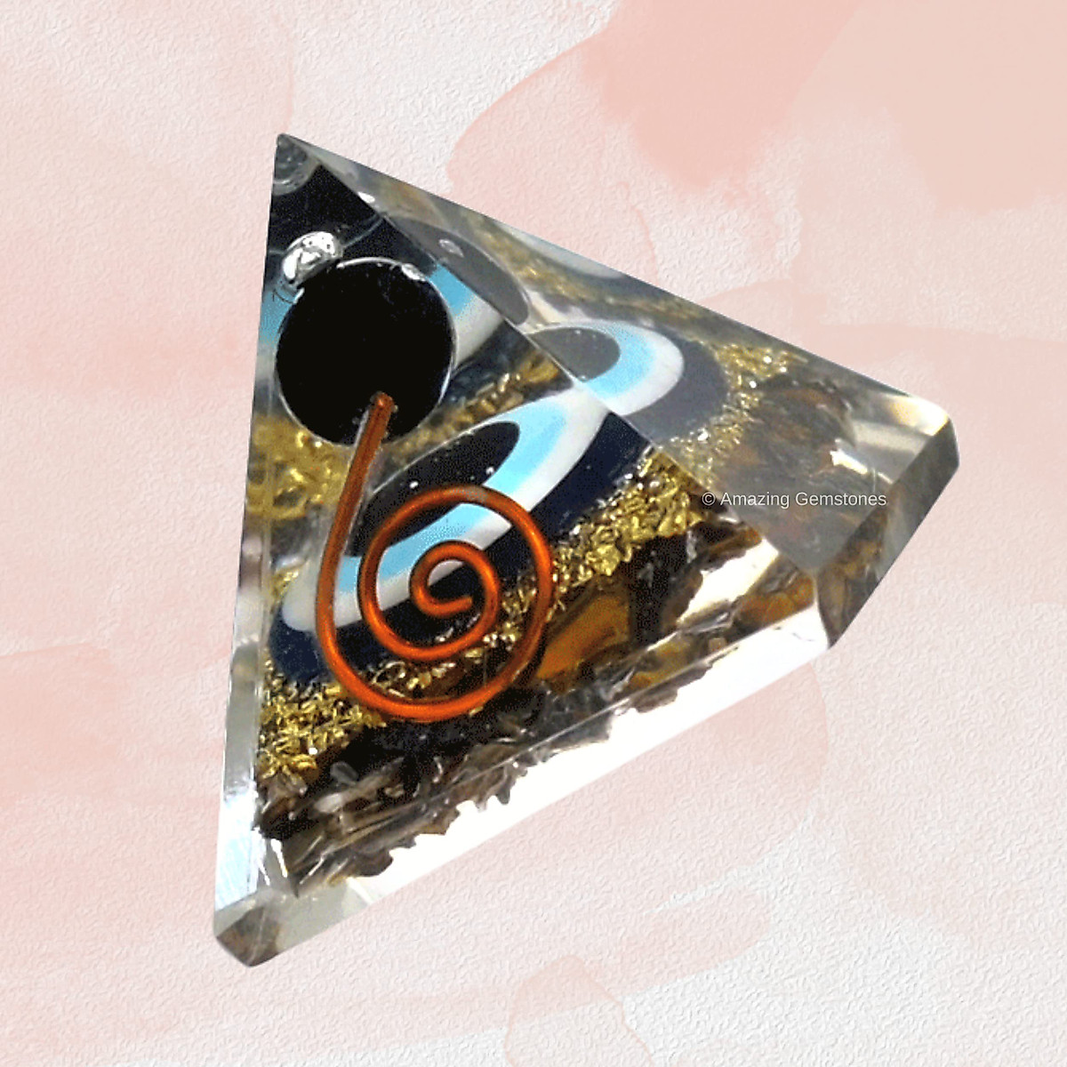 Ultimate Protection Orgone Pyramid with Evil Eye Black Obsidian Sphere - Triple Protection Crystals Tiger Eye Hematite & Black Obsidian (30mm, Small)