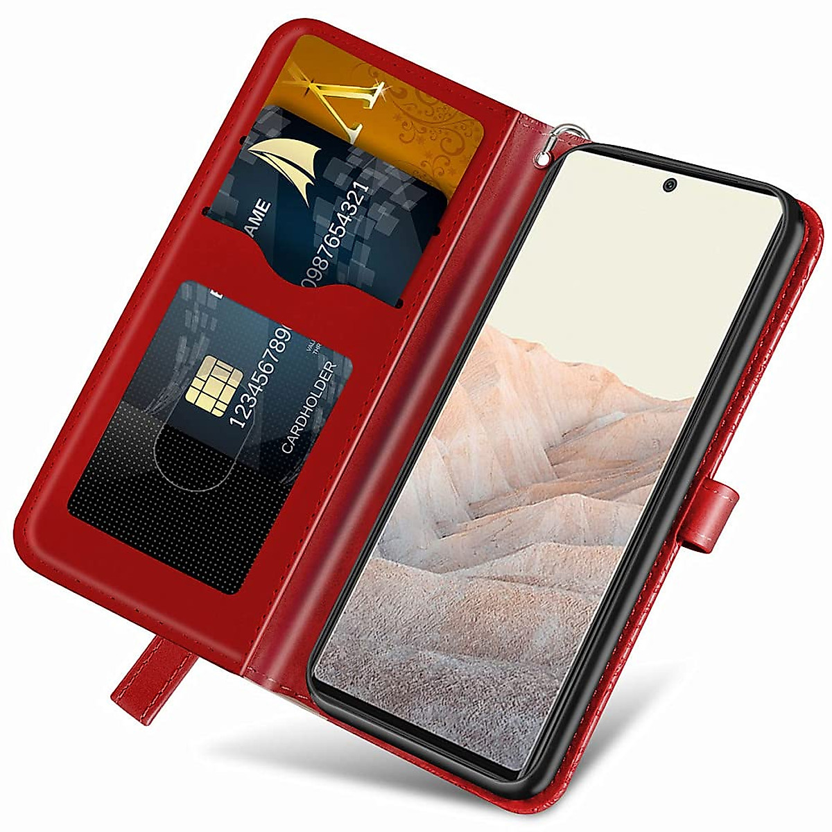 MEUPZZK for Google Pixel 6 Case, Wallet Case for Pixel 6 5G, Embossed Tree Premium PU Leather [Kickstand] [Card Slots] [Wrist Strap] [Folio Flip] [6.4 inch] Phone Cover for Pixel 6 (R-Red)