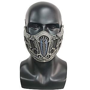 Mortal Kombat Mask Sub-ZeroSaibotScorpionLin Kuei Cosplay Half Face Latex Masks Halloween Costume Accessory 2021 (Sub Zero 2021 A), Grey, Medium