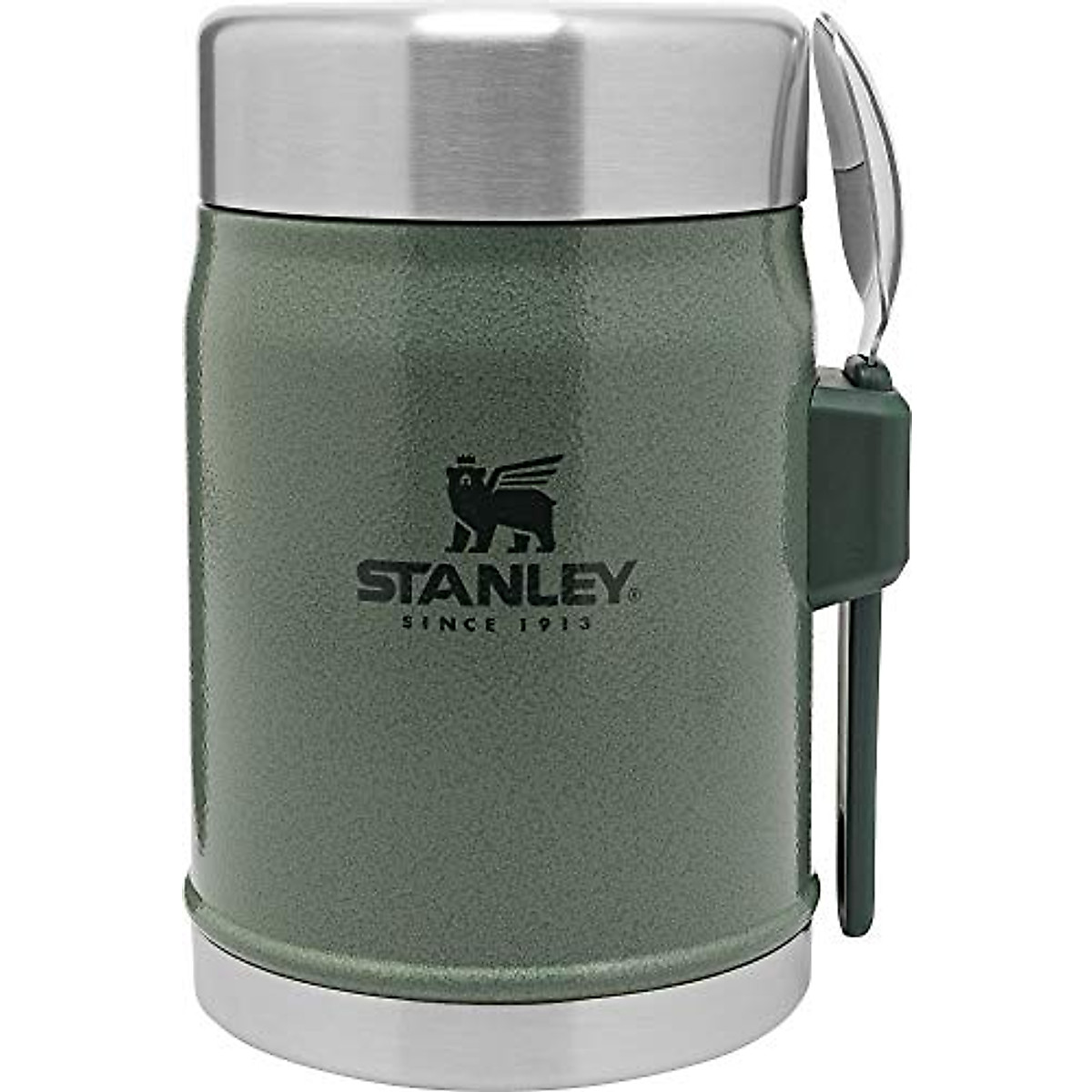 Stanley Classic Legendary Food Jar 0.4L Hammertone Green with Spork – BPA Free Stainless Steel Soup Flask - Keeps Cold or Hot for 7 Hours - Leakproof - Dishwasher Safe