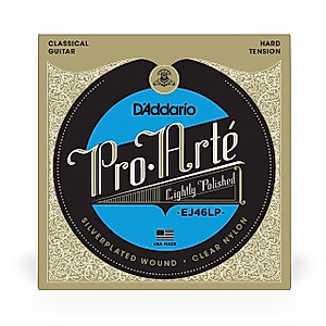 D'Addario Guitar Strings - Pro-Arte Classical Guitar Strings - EJ46LP - Nylon Guitar Strings - Silver Plated Wrap, Composite Core, Clear Nylon Trebles - Lightly Polished, Hard Tension