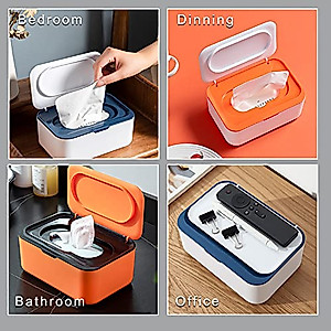 Babekin Wipes Dispenser, Perfect Pull Baby Wipes Holders, Sealing Design Wipe Container Keep Diaper Wipes Fresh, Dustproof Tissues Wipes Case for Home Office Car, Non-Slip (Orange-White)