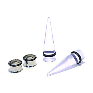 Zaya Body Jewelry Pair of Clear Tapers and Steel Tunnels Ear Stretching Kit Gauges Plugs 1/2 9/16 5/8 3/4 (9/16)