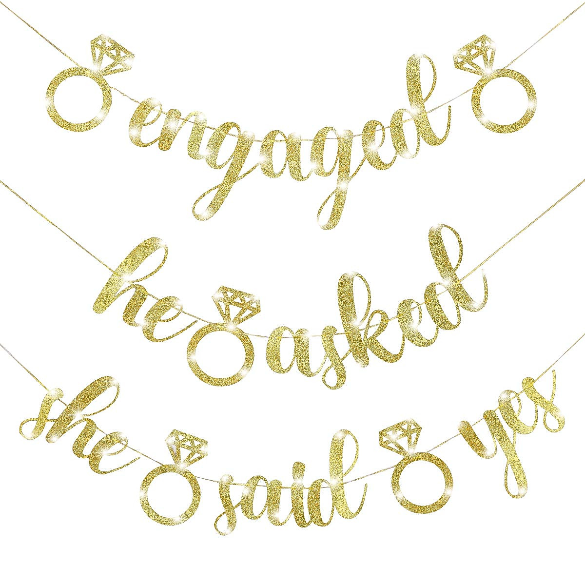Engagement Party Banners Glitter Gold Letters He Asked She Said Yes Garland for Wedding Engagement Party Hen Party Bridal Shower Bachelorette Party Favor Party Decoration Supplies (GOLD)