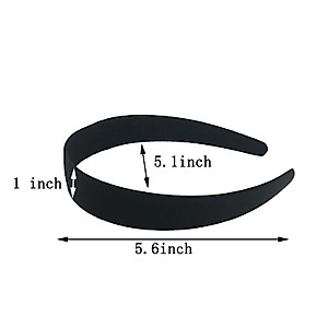 MYYZMY 9 Pcs Satin Headbands 1 Inch Wide Headband Colorful Hard Hair Bands for Women and Girls, Black