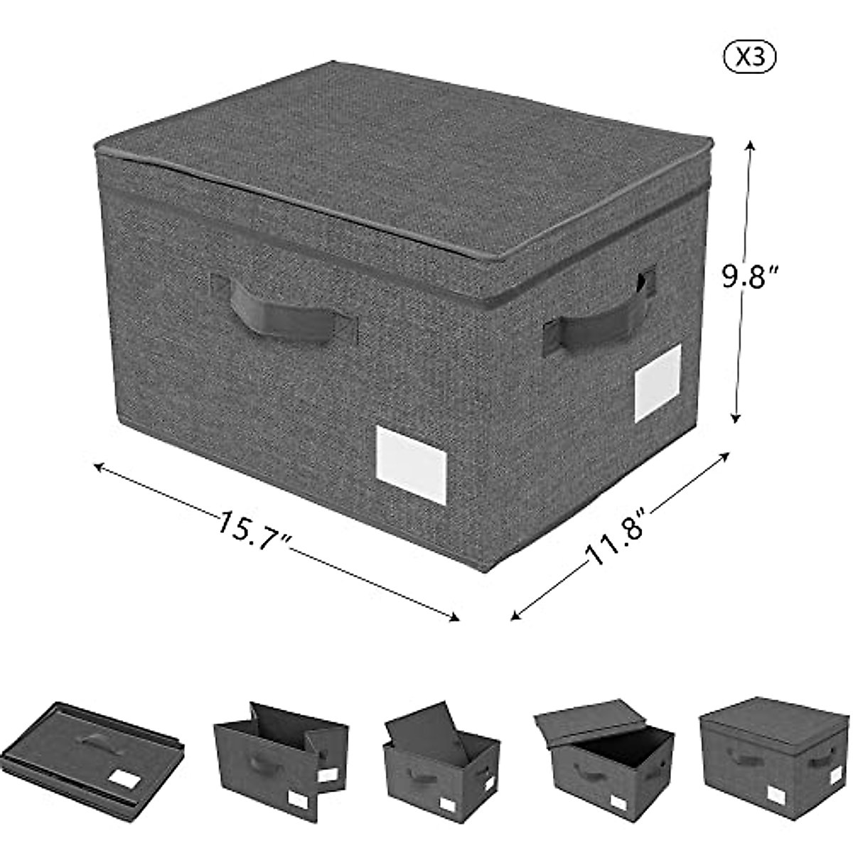 DOVAMY Large Storage Bins with Lids, Foldable Decorative Storage Boxes, Shelf Organizer for Closet, Storage Baskets, 15.7”L x 11.8”W x 9.8”H, Dark Gray BDR0301