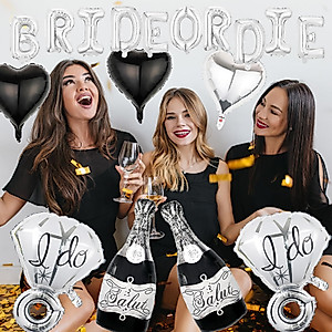 Bachelorette Party Decorations Black and Silver Balloons, Bride or Die Foil Balloons Wine Ballons Diamond Ring Balloons for Bridal Shower Engagement Bachelorette Party Decorations Supplies