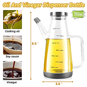 Large High Borosilicate Glass Oil Bottle for Cooking,25floz Oil and Vinegar Dispenser Cruet with Non-Slip Silicone Base,Big Kitchen No Drip Liquid Container for Olive Oil,Soy Sauce,Syrup (750ml)