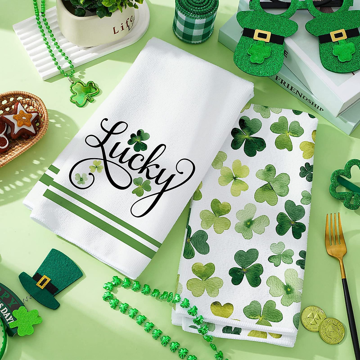 AnyDesign St. Patrick's Day Kitchen Towel 18 x 28 Inch Watercolor Lucky Shamrock Dish Towel Hand Drying Tea Towel for Cooking Baking Cleaning Wipes, Set of 2