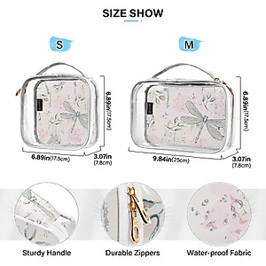 Roses Buds Dragonflies 2 Pieces Clear Makeup Cosmetic Toiletry Bags for Women Men PVC Waterproof Portable Travel Storage Carry Pouch with Gold Zippers Organizer Case for Traveling Bathroom Organizing