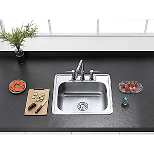 Kingston Brass Gourmetier GKTS2520 Self Rimming Single Bowl Kitchen Sink 3 Holes 25-Inch-Length by 22-Inch-Width by 6-Inch-Depth, 22 Gauge, Brushed Stainless Steel