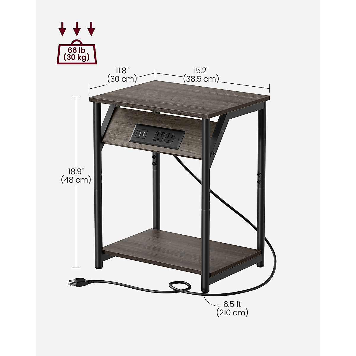 VASAGLE End Table with Charging Station, Set of 2, Small Side Tables for Living Room, Bedroom, Nightstand with Outlets and USB Ports, Bedside Table with Storage Shelf, Chestnut Brown and Black