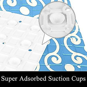 Bath Tub Shower Mat - Anti-Slip PVC Material 15.1x26.8 in, Gentle Cushioning Quick Drying Suction Cups Reliable Solution - Blue Traditional Texture Pattern Non-Slip Floor Mat
