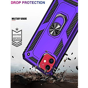 LUMARKE iPhone 11 Case with Tempered Glass Screen Protector,iPhone 11 Cover Military Grade 16ft. Drop Tested Cover with Magnetic Ring Kickstand Protective Phone Case for iPhone 11 6.1 inch Purple