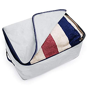 Breathable Canvas Soft Storage Bag with Handles, 2pcs Rigid Folding Storage Bins, Light Gray