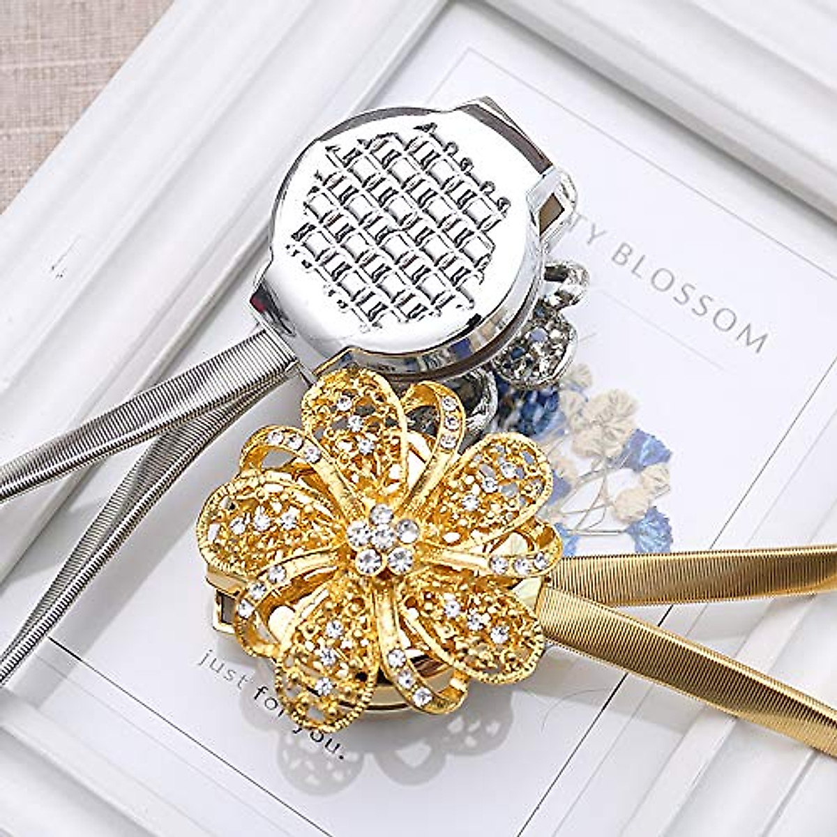 JQWUPUP Magnetic Curtain Tiebacks, Luxury Crystal Blossoms Drapery Holdbacks - Decorative Curtain Tie Backs Clip for Sheer and Blackout Panels (2 Pieces, Gold Yellow)