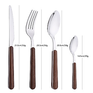 Uniturcky 24 Piece Tableware Silverware Set with Faux Wooden Handle, Brown Silver Stainless Steel Flatware Cutlery Set for 6, Utensil Set for Home Including Forks Spoons Knives, Mirror Polished