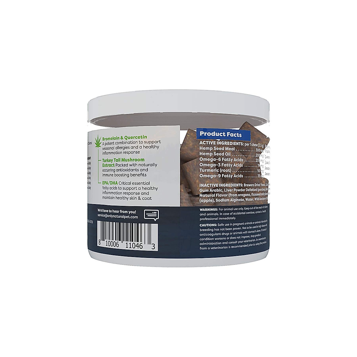 Only Natural Pet Allergy, Skin & Coat Hemp Soft Chews - Allergy Immune Bites for Dogs, Omega 3 Supplement, Hemp Oil - Calming Treats for Itchy Skin Relief, Hot Spot - (60 Count)