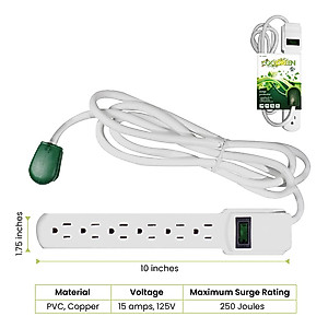 Go Green Power GG-16106MS Surge Protector, 6 FT, White, 6 FT