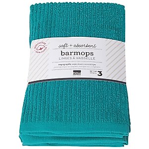 Now Designs Bar Mop Kitchen Towels, Set of Three, Peacock Green