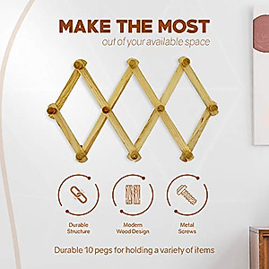 RAM-PRO Accordion Style Wood Expandable Rack Hat, Cap, Belt, Umbrella Coffee Mug Wall Wooden Pegs