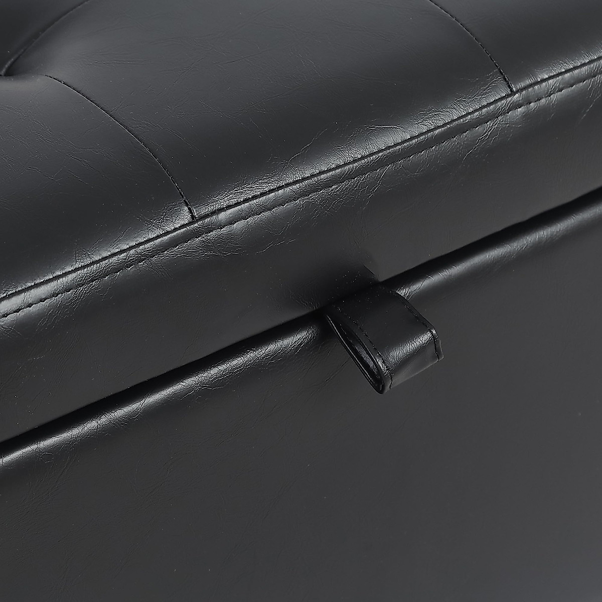 Asense 17 Inch Square Storage Ottoman,Small Foot Rest Stool for Couch, Faux Leather Upholstered Footstool Cube for Entryway Bedroom Living Room, Black