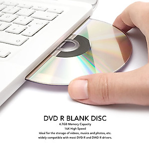 DVD R Blank Disc, 4.7GB 16X Recordable Media Disc, High Speed Sturdy PC Multi Purpose Blank CDs for Burning Music Video Photos (10PCS)