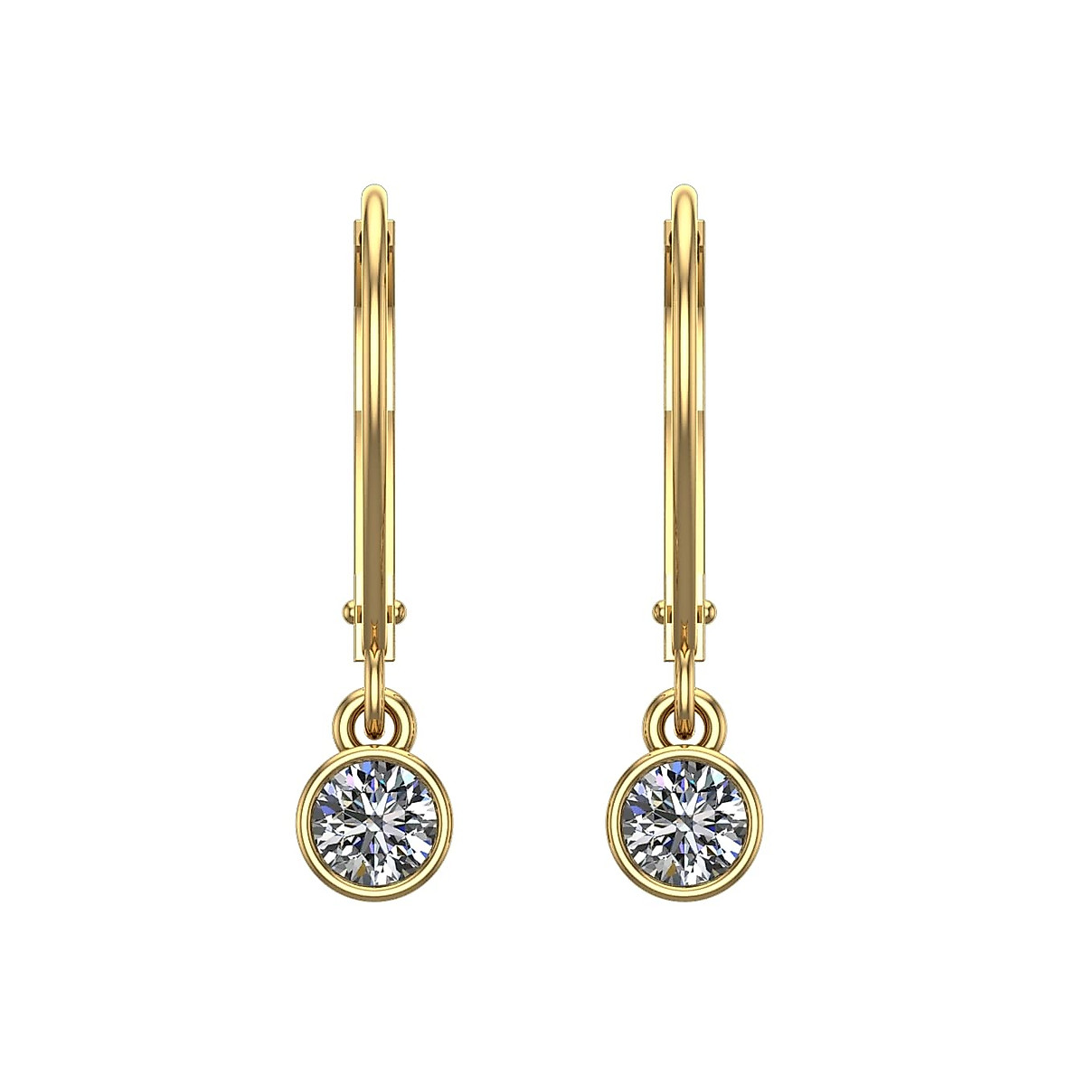 Houston Diamond District 1 Carat 14K Yellow Gold Bezel Set Lever Back Dangle Diamond Earrings Value Collection