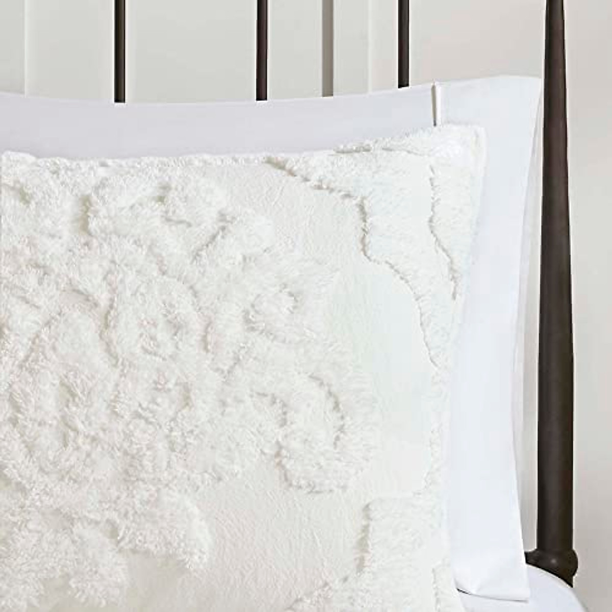 Madison Park Tufted Chenille 100% Cotton Duvet- Modern Luxe All Season Comforter Cover Bed Set with Matching Shams, King/Cal King(104"x92"), Damask Off White 3 Piece