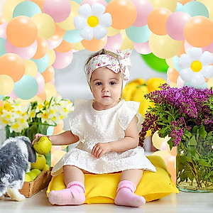 Pink，Yellow, Green, Orange Balloons Garland 12inch 10inch 5inch Pastel Balloons with Daisy Foil Balloons for Sunflower Daisy Birthday Wedding Bridal Shower Baby Shower Bachelorette Party