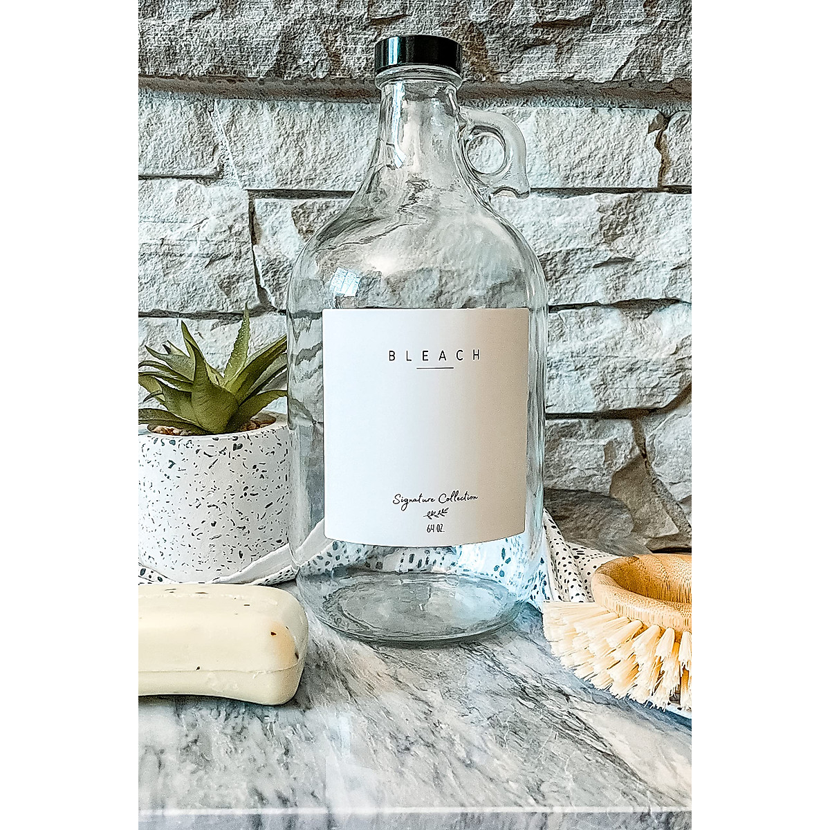 Laundry Detergent Dispenser for Laundry Room - Two Half Gallon Glass Jugs for Fabric Softener Dispenser, Liquid Laundry Soap Dispenser and Bleach - 64 oz. Black Commercial Liquid Pump Dispenser