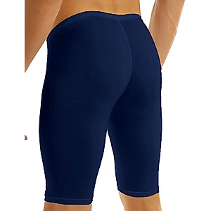 easyforever Mens Compression Shorts with Bulge Pouch Gym Workout Bodybuilding Yoga Swimming Capris Tights Pant Navy Blue Medium